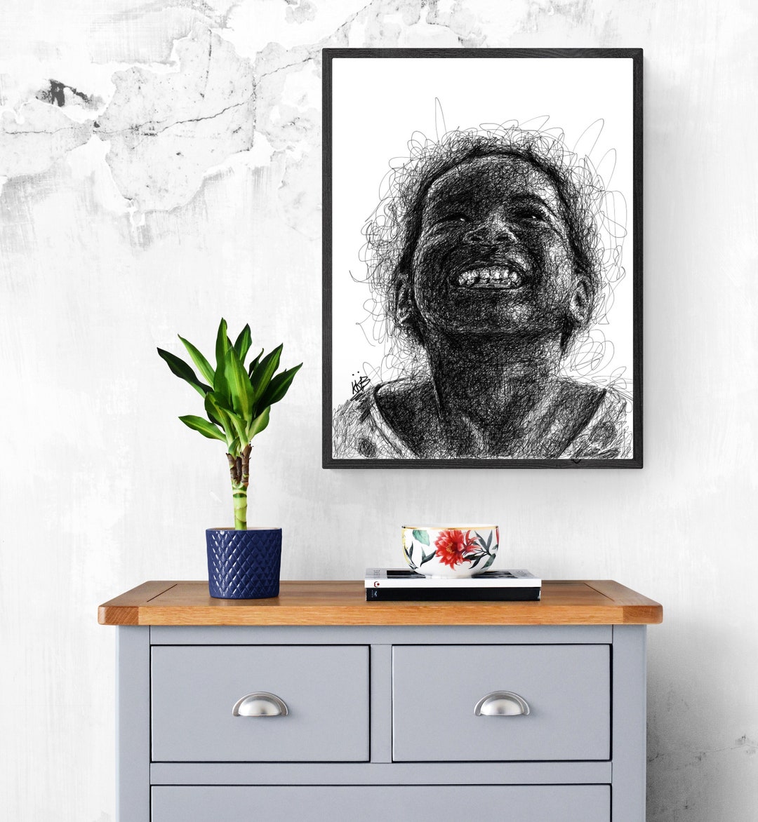 Girl. Smile. Printable. Scribble. Illustration. - Etsy