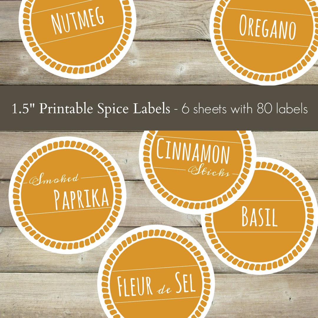 1.5" Printable Spice Labels - Mustard Yellow Round Sticker Printable ...