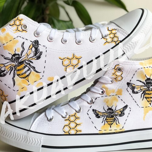 GOLDEN BEE Hand Painted Shoes / Bumble Bee Personalised Canvas - Etsy UK