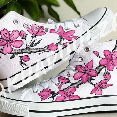 Cherry Blossoms Sneakers Hand Painted Sakura Shoes Japanese - Etsy