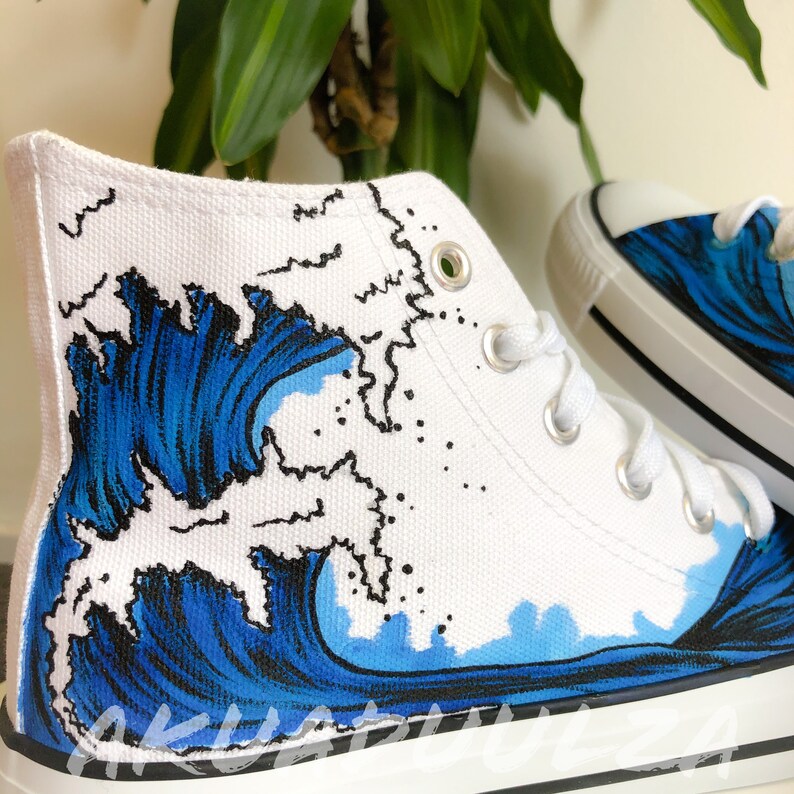 OCEAN WAVE Shoes / Big Wave Hand Painted Shoes / Japanese Art - Etsy