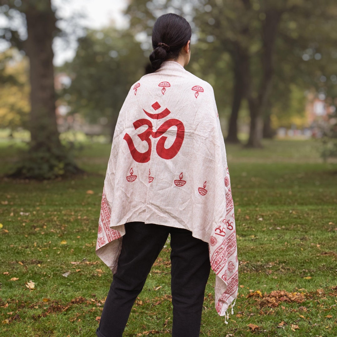 MEDITATION HIMALAYAN SHAWL, Om Mantra, Prayer Yoga Large Spiritual Wrap ...