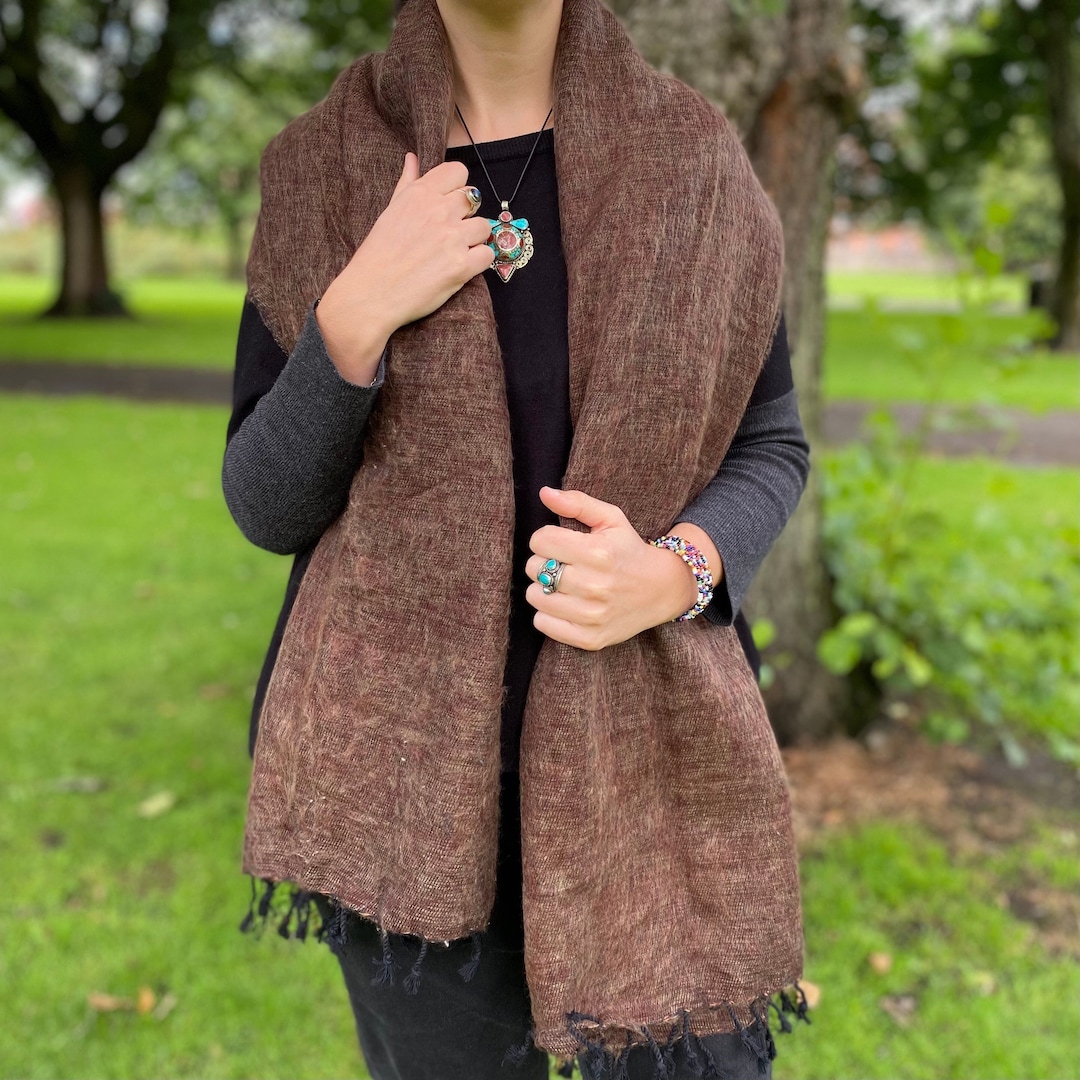 COFFEE BROWN Yak Wool Shawl / Handmade in Nepal / Himalayan Shawl ...
