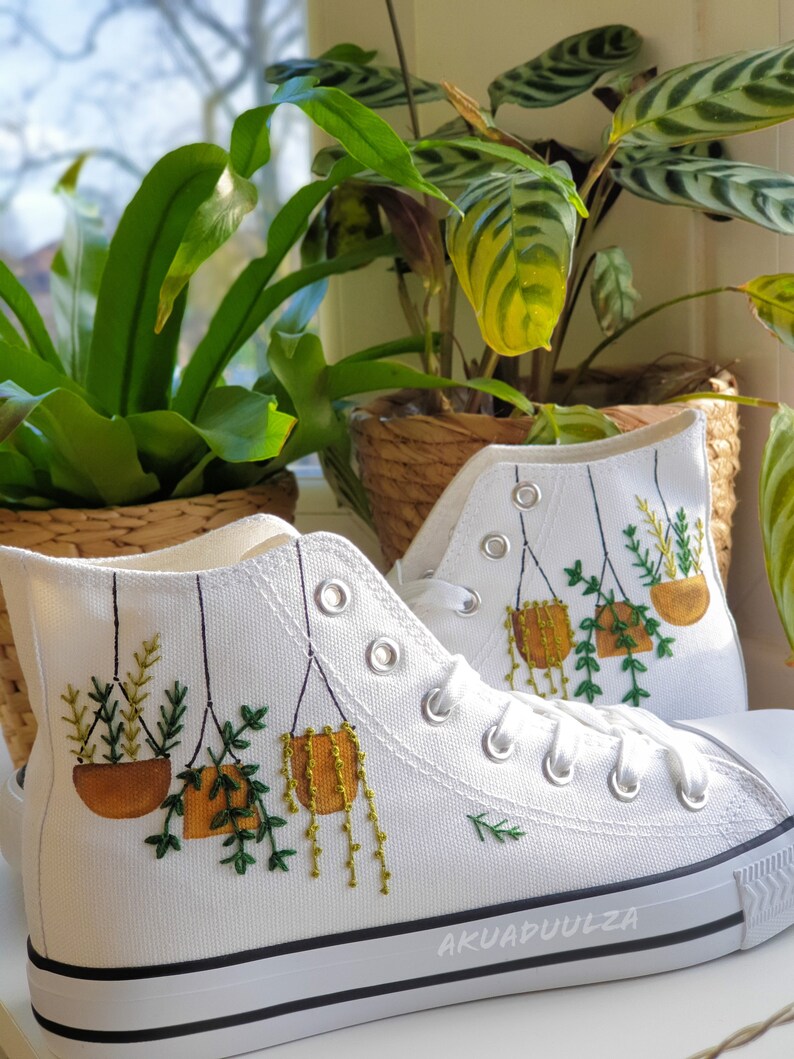HANGING PLANTS Embroidered Shoes / Plant Lover Handmade Gift / - Etsy