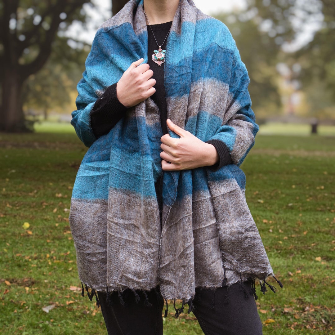COASTAL BLUE Yak Wool Nepalese Scarf / Himalayan Hand Loomed Large ...