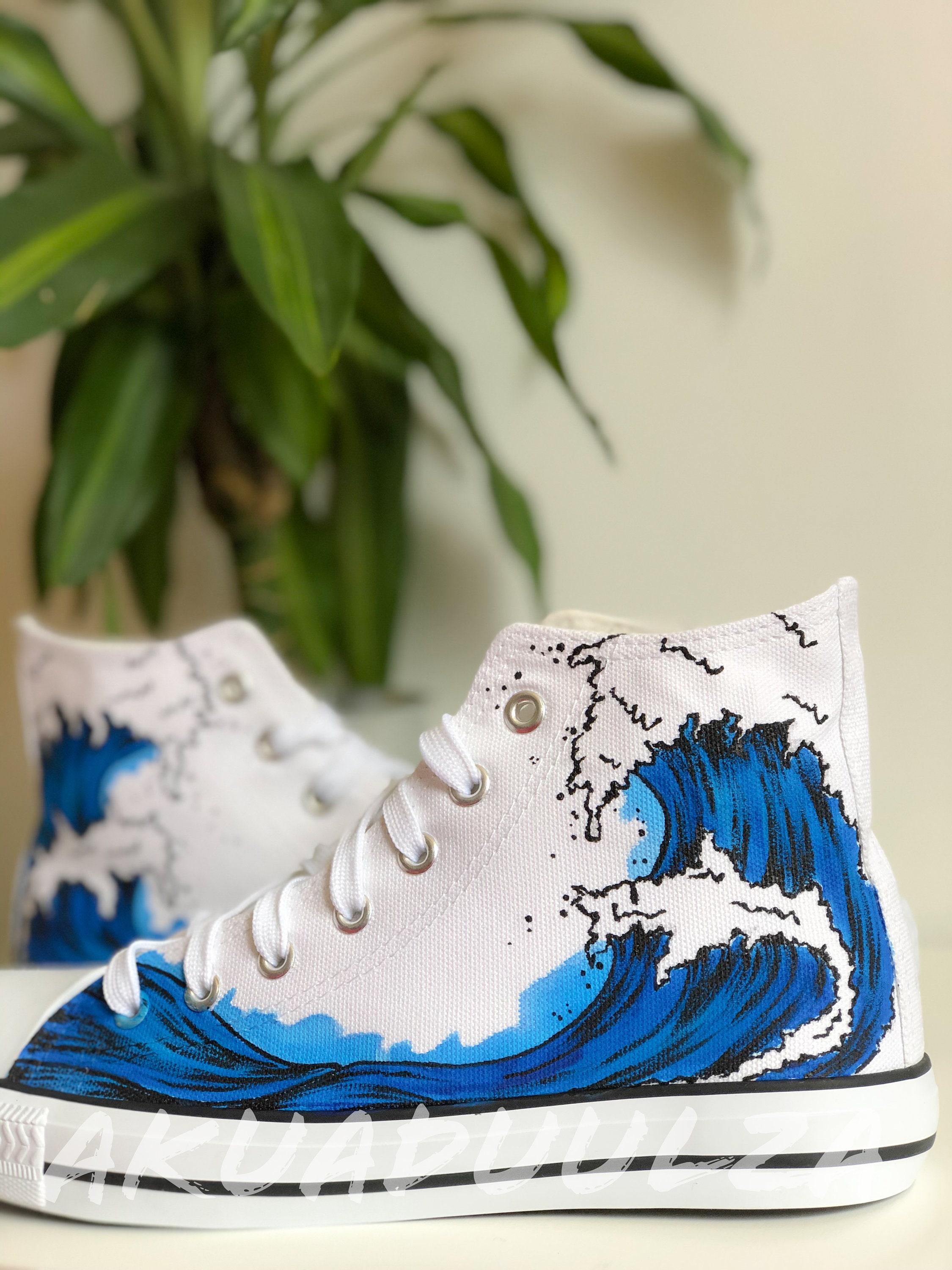 OCEAN WAVE Shoes / Big Wave Hand Painted Shoes / Japanese Art Inspired ...
