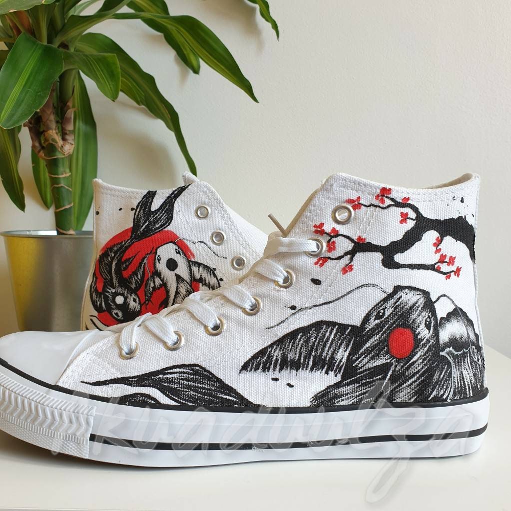 Japanese KOI FISH Hand Painted Shoes / Yin Yang Carp Shoes / - Etsy UK