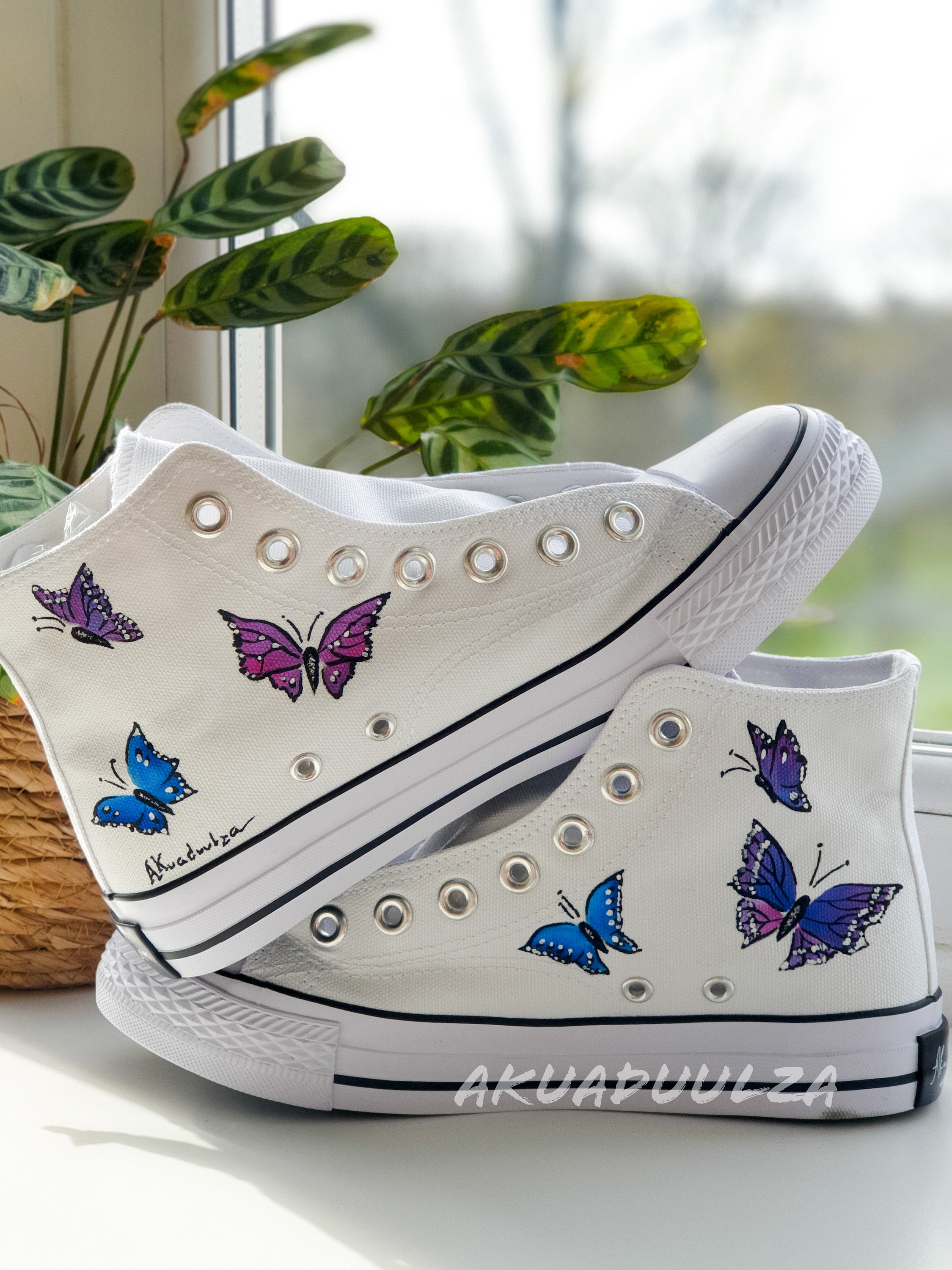 BUTTERFLIES Hand Painted Shoes / Personalised NAME Canvas Shoes/ Summer ...
