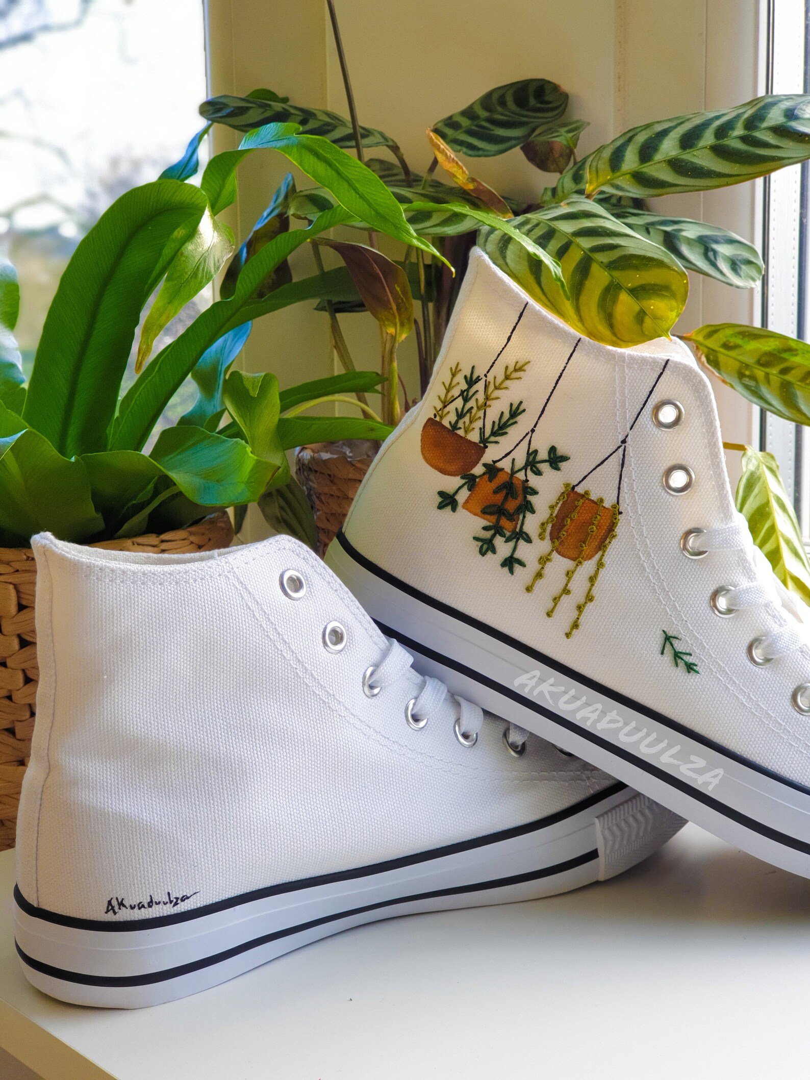 HANGING PLANTS Embroidered Shoes / Plant Lover Handmade Gift / - Etsy