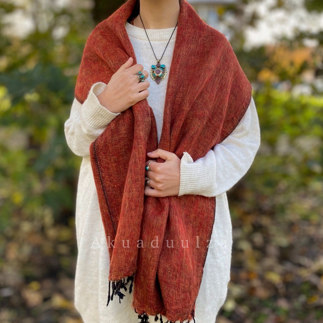 BURNT ORANGE Yak Wool Shawl / Handmade in Nepal / Himalayan Blanket ...