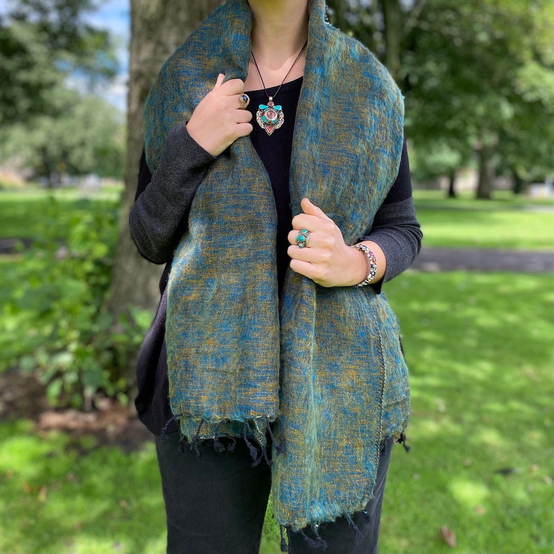 RUSTIC TEAL Yak Wool Shawl / Handmade in Nepal / Himalayan Shawl ...