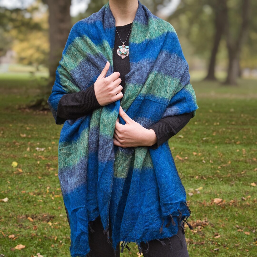 NORTHERN LIGHTS Yak Wool Nepalese Scarf / Himalayan Hand Loomed Large ...