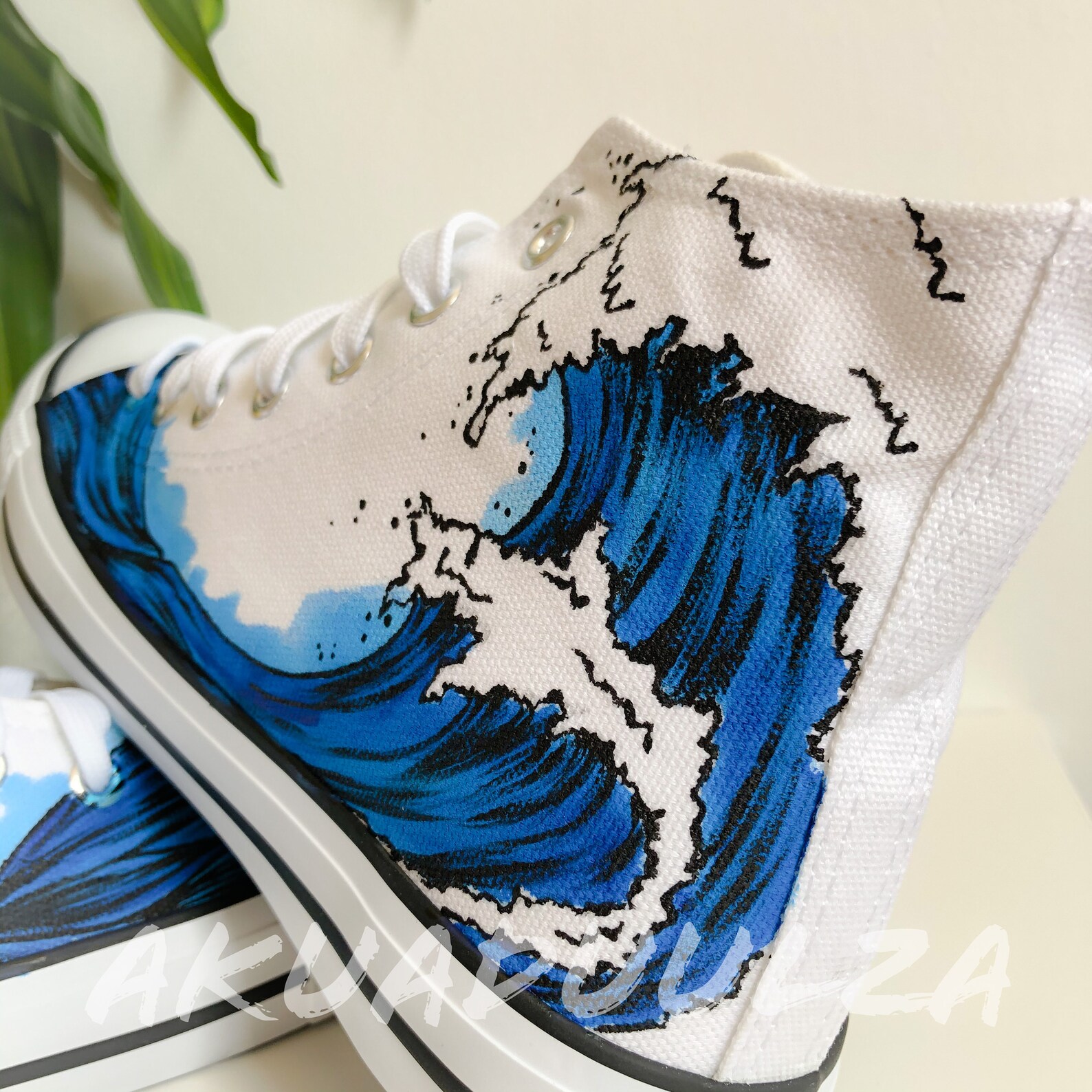 OCEAN WAVE Shoes / Big Wave Hand Painted Shoes / Japanese Art Inspired ...