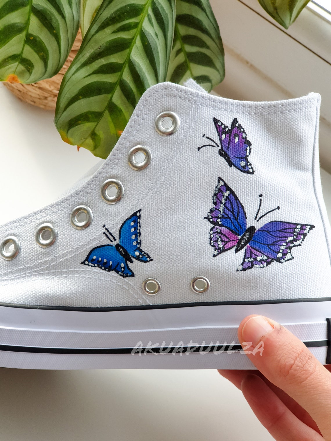 BUTTERFLIES Hand Painted Shoes / Personalised NAME Canvas Shoes/ Summer ...