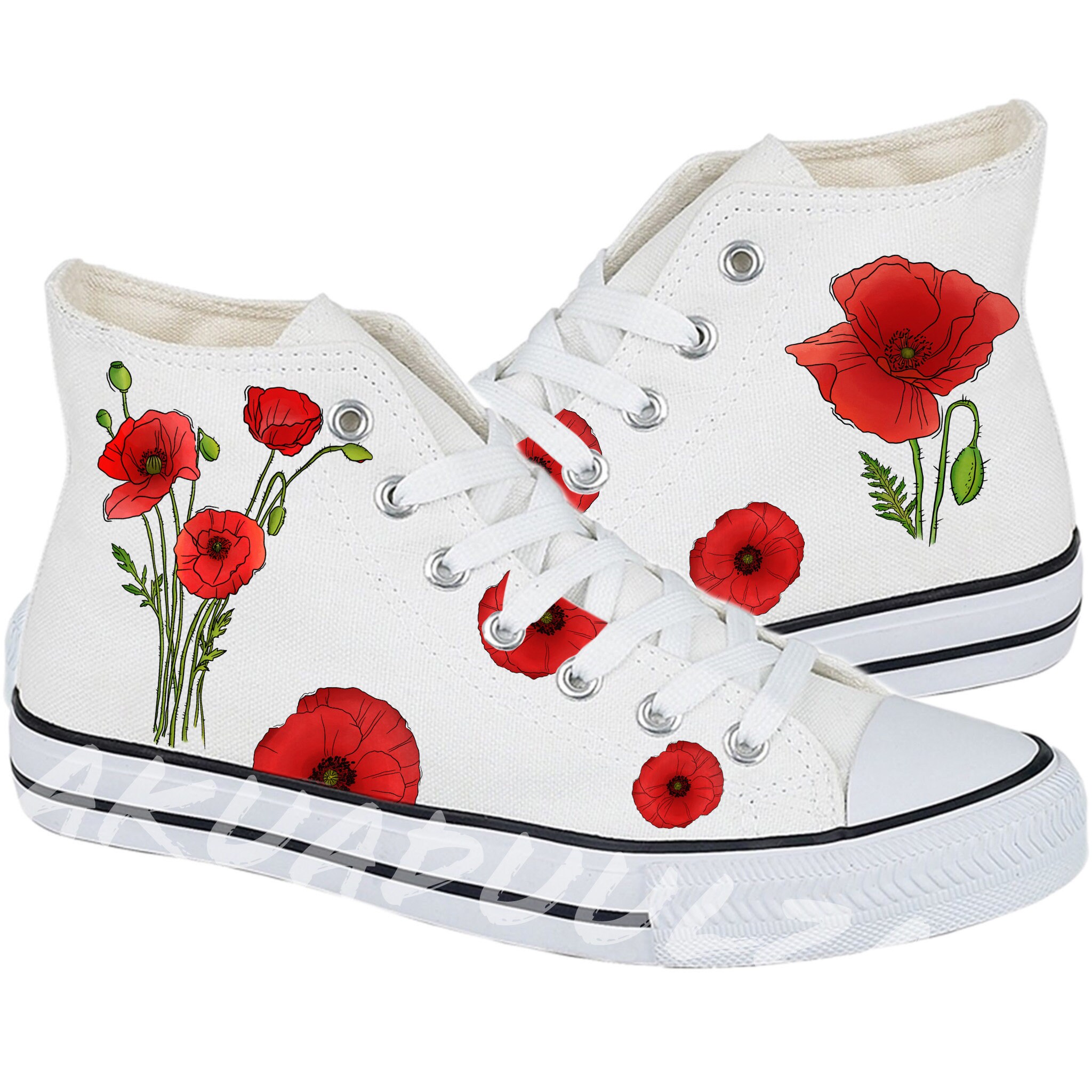 Red Poppies Hand-painted Shoes / Botanical Handmade - Etsy UK
