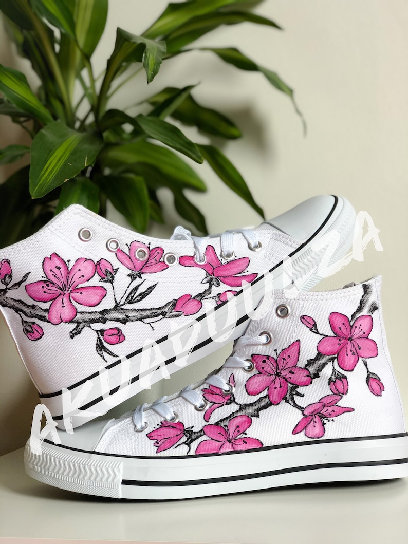 JAPANESE SAKURA Hand Painted Shoes / Floral Illustration / Japanese Art ...