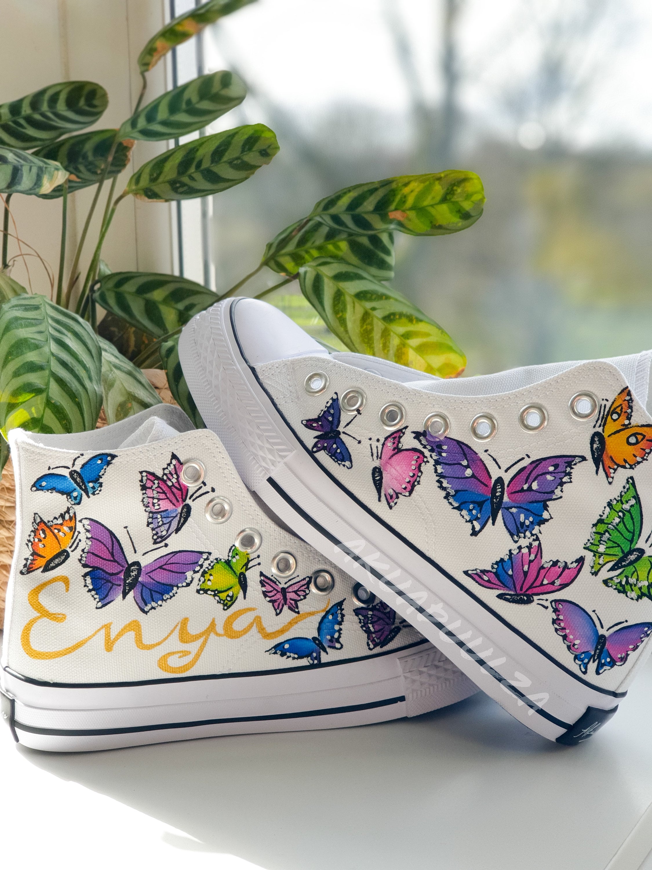 BUTTERFLIES Hand Painted Shoes / Personalised NAME Canvas Shoes/ Summer ...