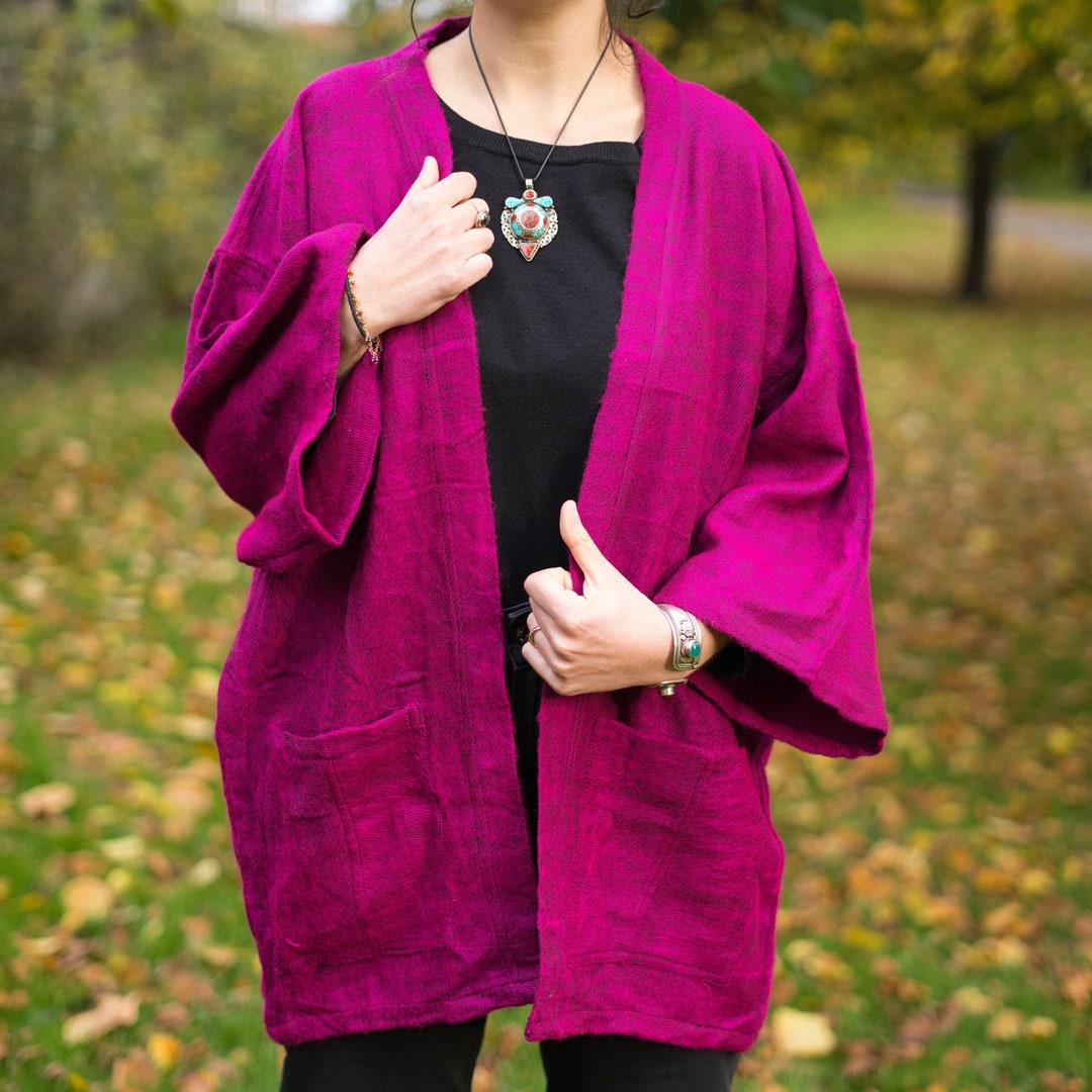 PURPLE Yak Wool Kimono | Cosy Winter Haori | Unisex Hippie Boho Robe ...