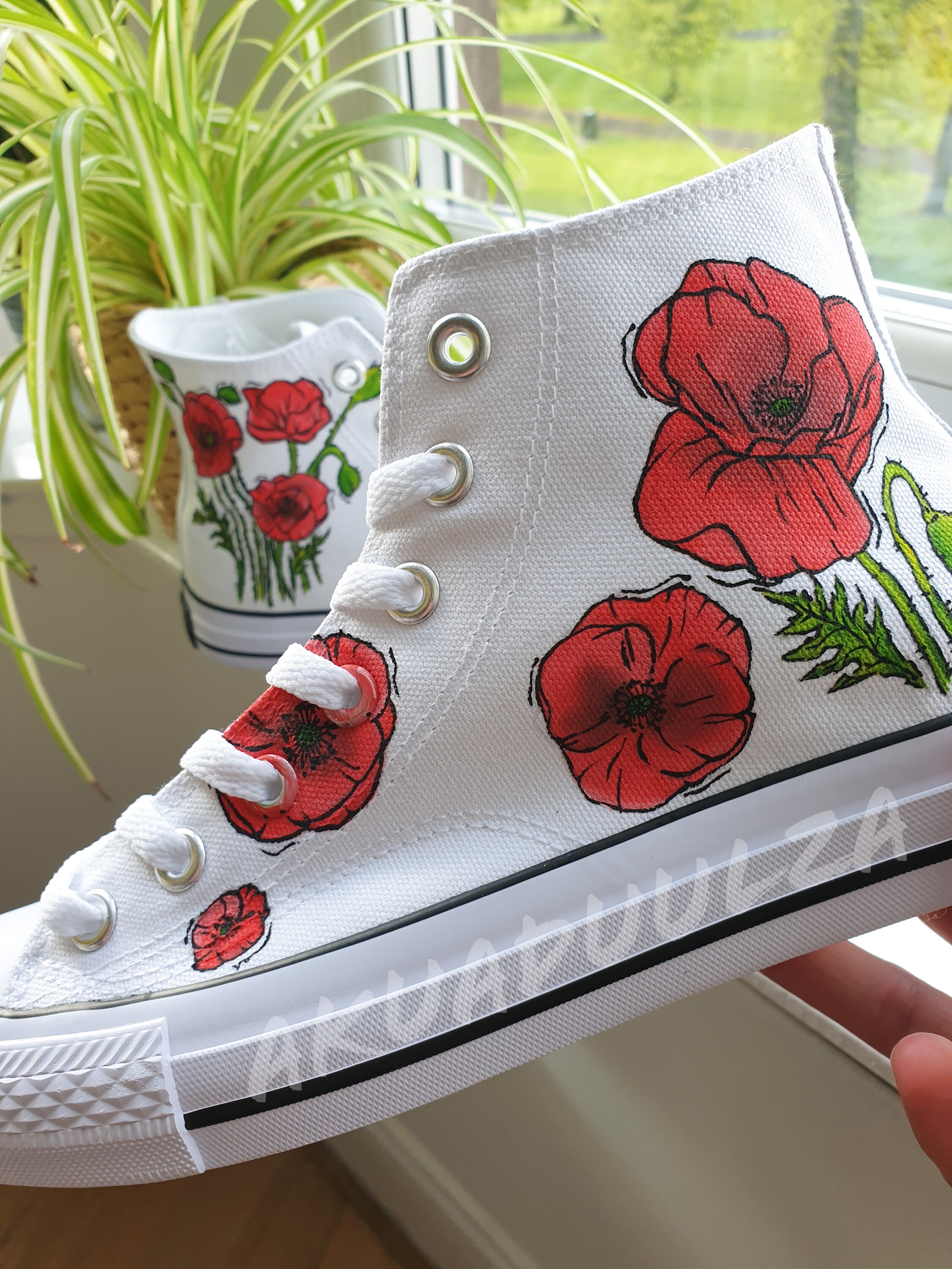 Red Poppies Hand-painted Shoes / Botanical Handmade - Etsy UK