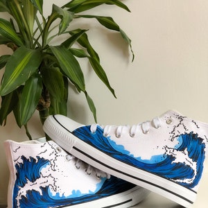 OCEAN WAVE Shoes / Big Wave Hand Painted Shoes / Japanese Art Inspired ...