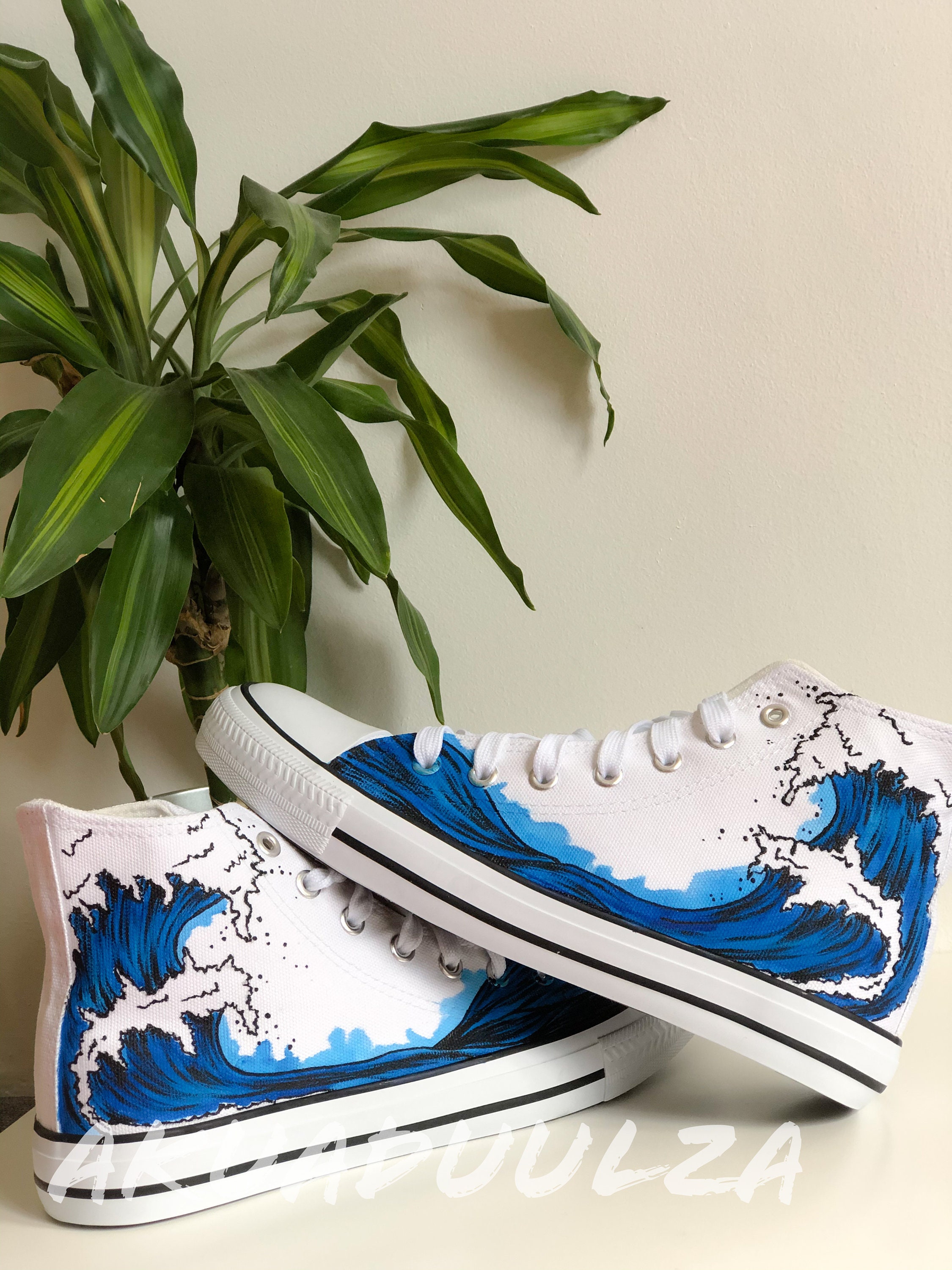 OCEAN WAVE Shoes / Big Wave Hand Painted Shoes / Japanese Art - Etsy UK