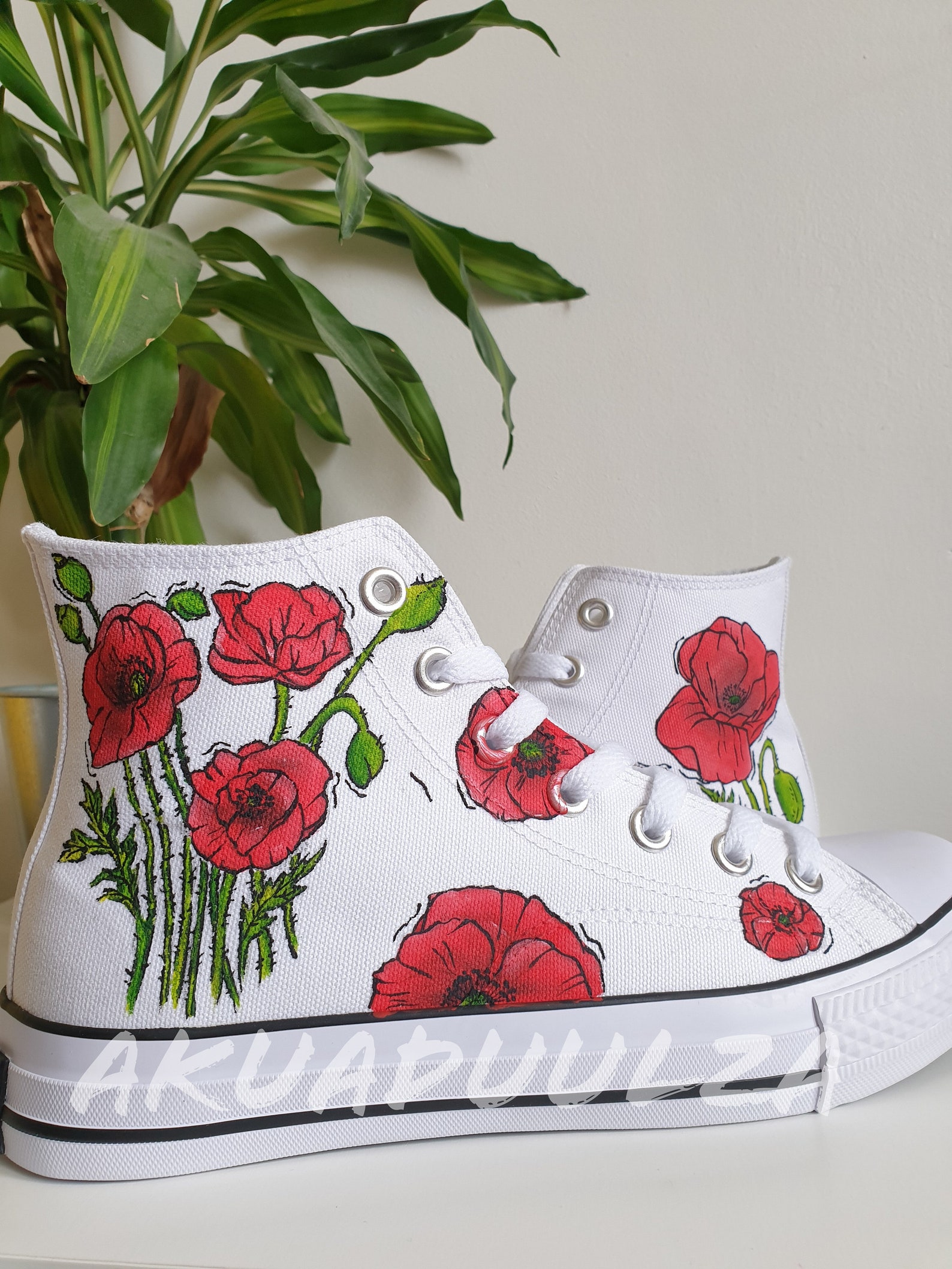 Red Poppies Hand-painted Shoes / Botanical Handmade - Etsy UK
