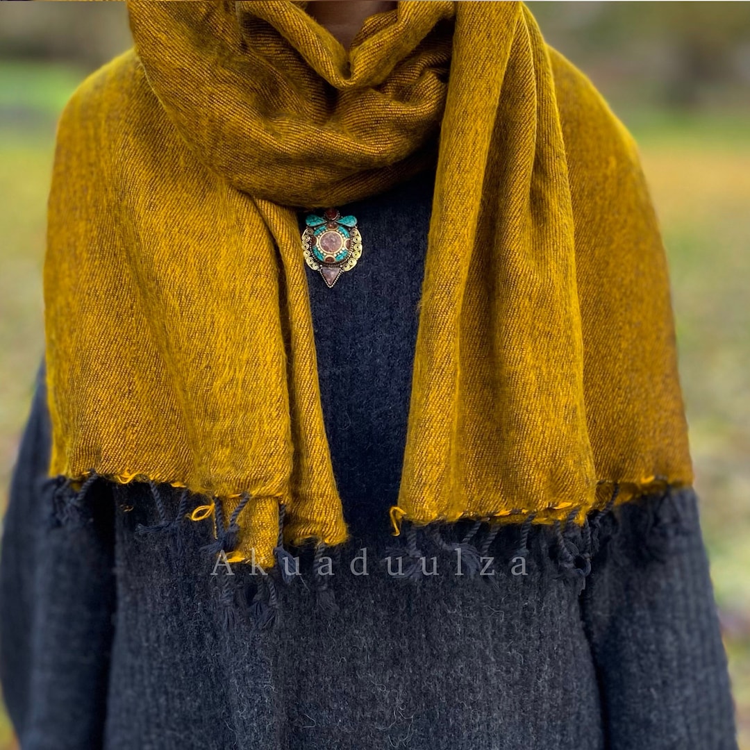 OCHRE Yak Wool Nepalese Scarf / Yellow Mustard Himalayan Hand Loomed ...