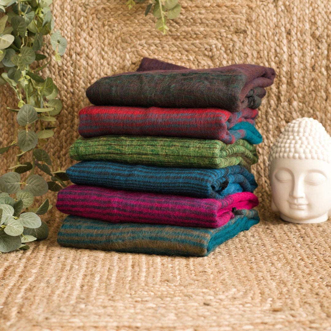 Striped Multicoloured Yak Wool Shawl / Handmade in Nepal / Himalayan ...