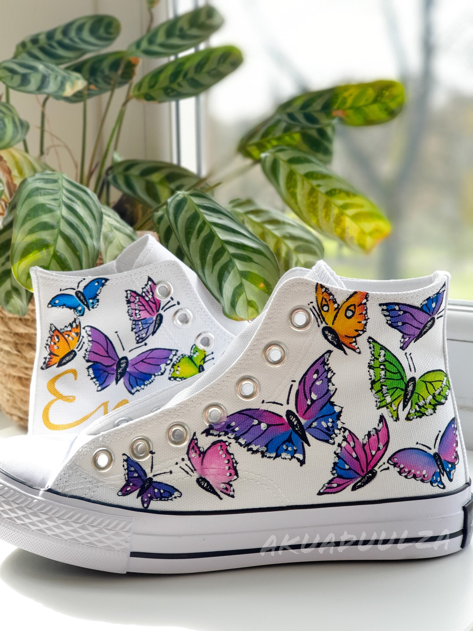 BUTTERFLIES Hand Painted Shoes / Personalised NAME Canvas Shoes/ Summer ...