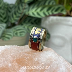 Newari Om Mani Padme Hum Multicoloured Ethnic Ring / Green Red Blue ...