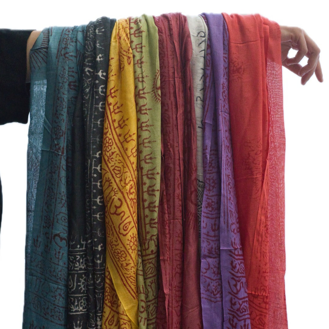 OM MEDITATION SHAWL | Prayer Yoga Large Spiritual Scarf | Colourful ...