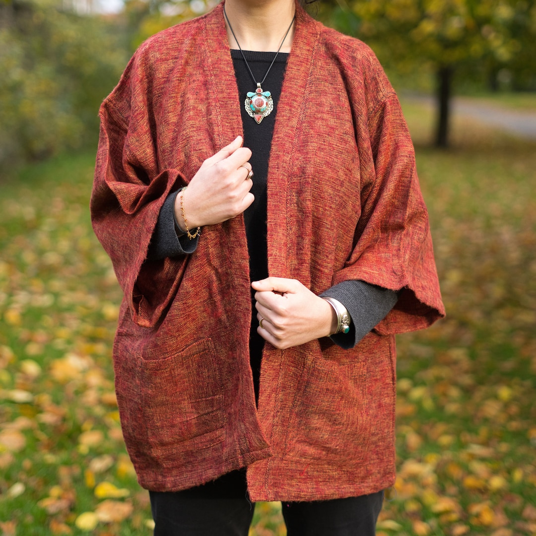 BURNT ORANGE Yak Wool Kimono Cosy Winter Haori Unisex Hippie Boho Robe ...