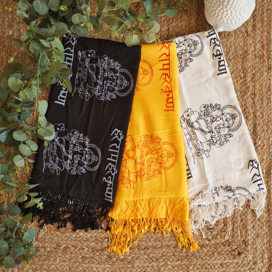 Prayer Shawl, Hare Rama Hare Krishna Mantra With Ganesh Scarf | Yoga ...