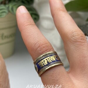 Newari Om Mani Padme Hum Multicoloured Ethnic Ring / Green Red Blue ...