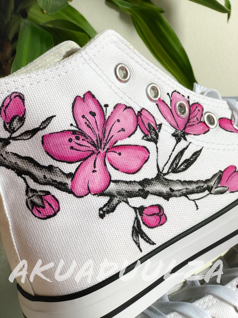 JAPANESE SAKURA Hand Painted Shoes / Floral Illustration / Japanese Art ...