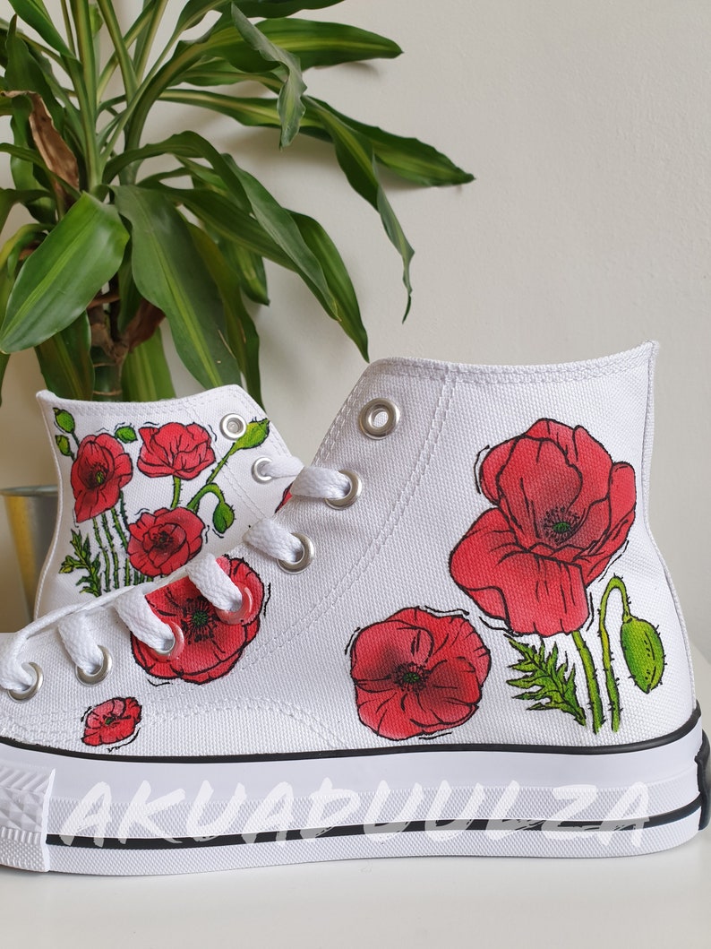 Red Poppies Hand-painted Shoes / Botanical Handmade - Etsy UK