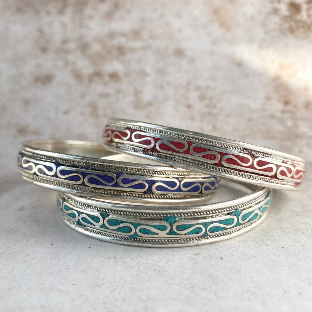 Colourful Nepali Bangle / Turquoise, Coral, Blue Bracelets / Made in ...
