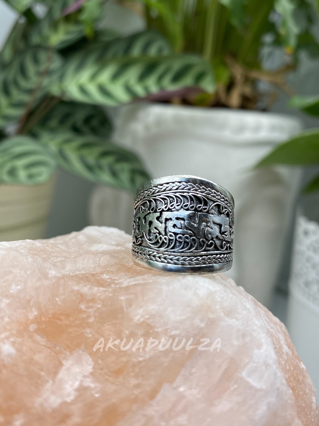Buddhist Mantra Ring / Tibetan Om Mani Padme Hum Silver Coloured Ring ...