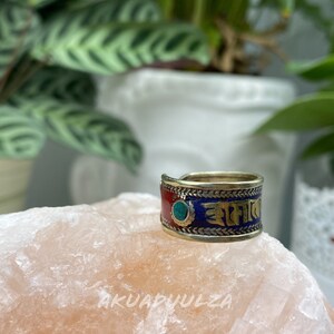 Newari Om Mani Padme Hum Multicoloured Ethnic Ring / Green Red Blue ...