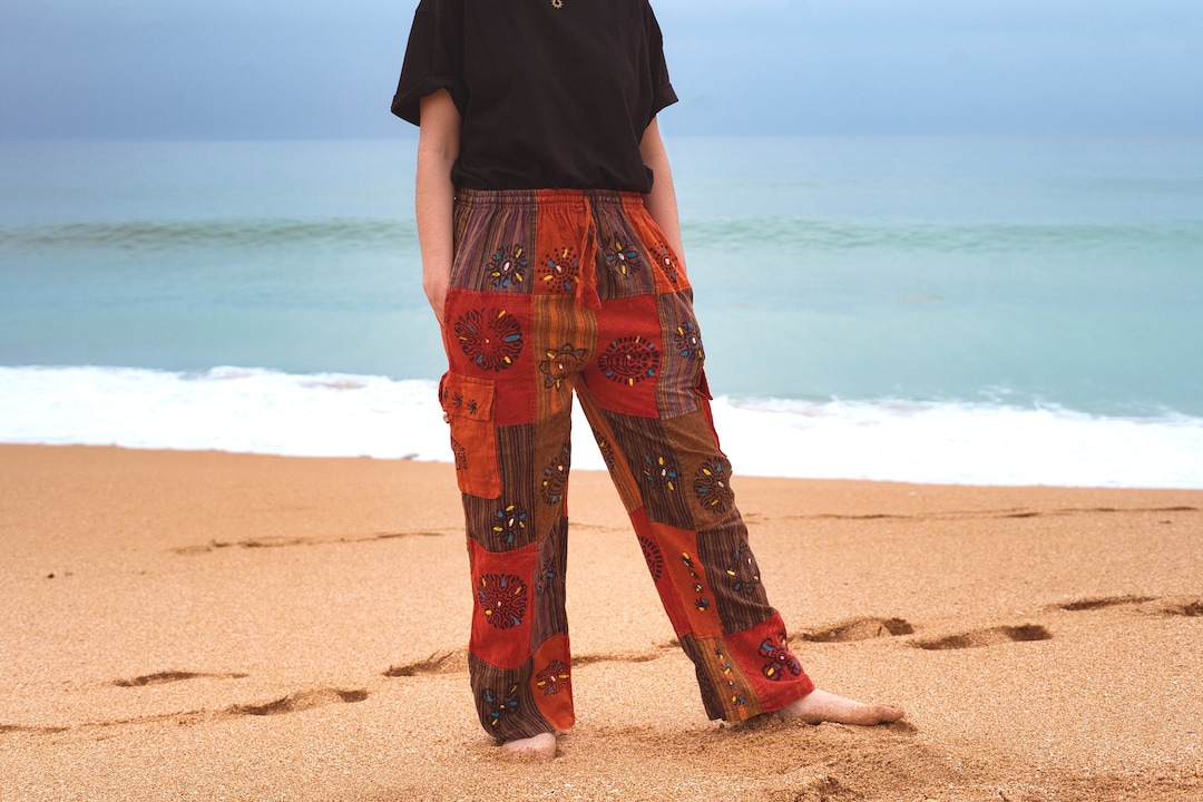 RUSTIC ORANGE PATCHWORK Trousers | Colourful Hippie Cargo Pants | Funky ...
