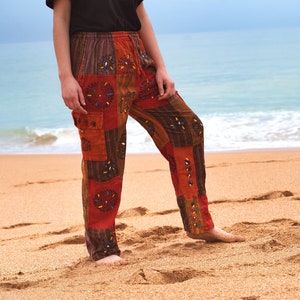 RUSTIC ORANGE PATCHWORK Trousers | Colourful Hippie Cargo Pants | Funky ...