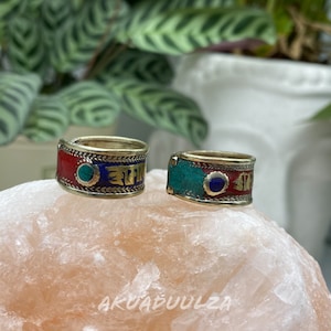 Newari Om Mani Padme Hum Multicoloured Ethnic Ring / Green Red Blue ...