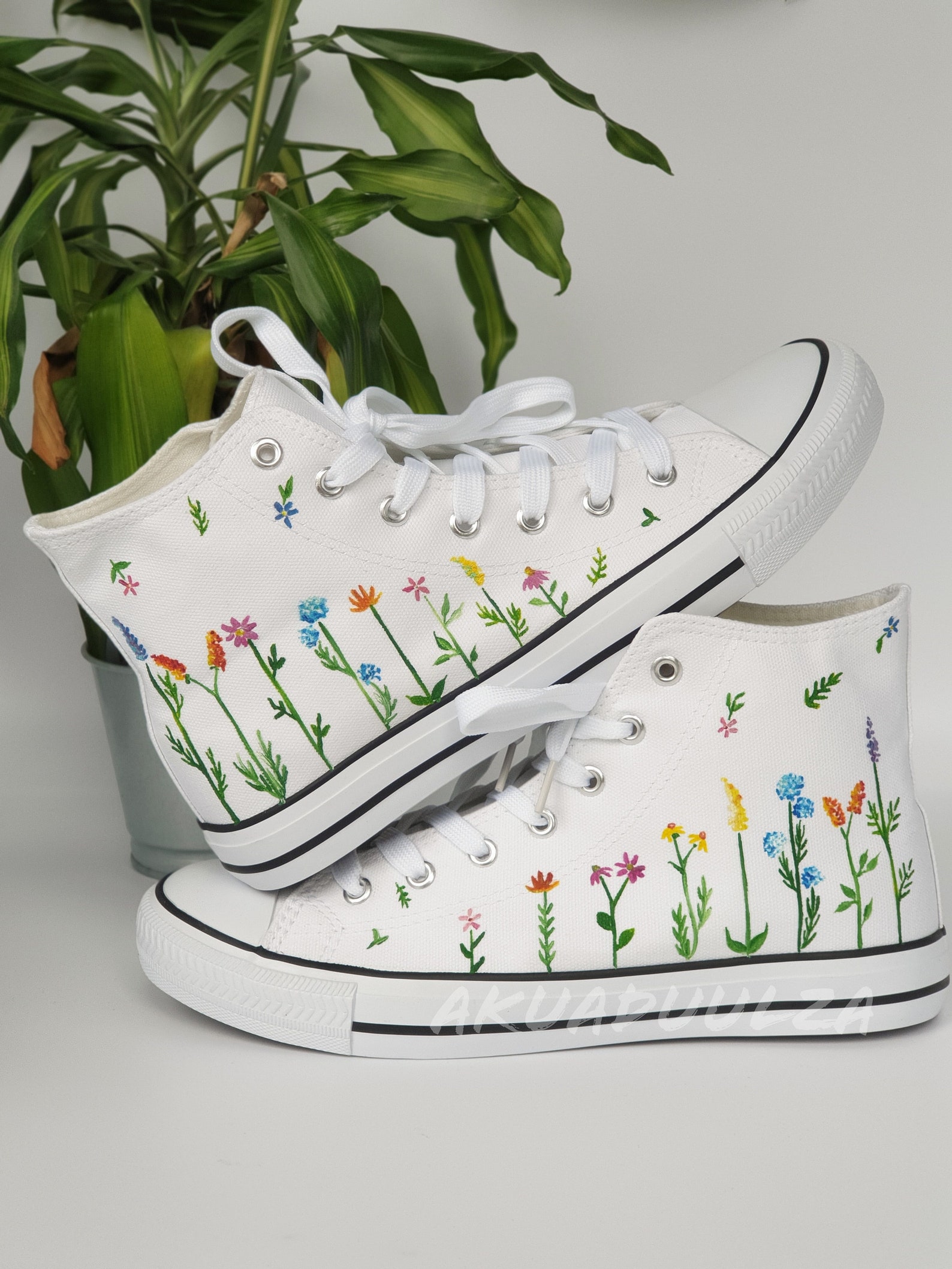 WILDFLOWERS Hand Painted Shoes / Personalised Canvas Trainers ...