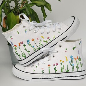 WILDFLOWERS Hand Painted Shoes / Personalised Canvas Trainers ...