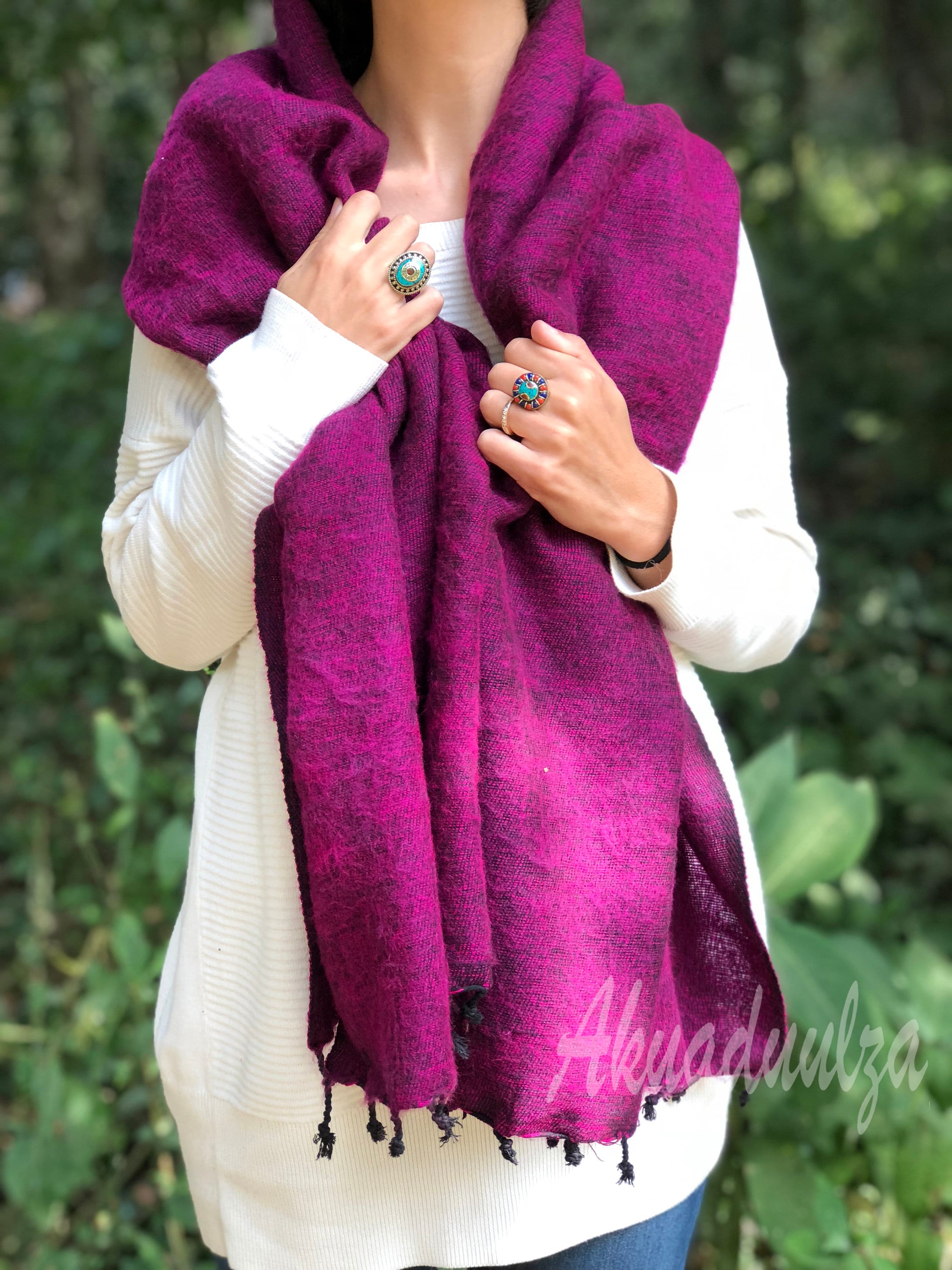 PURPLE Yak Wool Nepalese Scarf / Himalayan Hand Loomed Shawl / Large ...