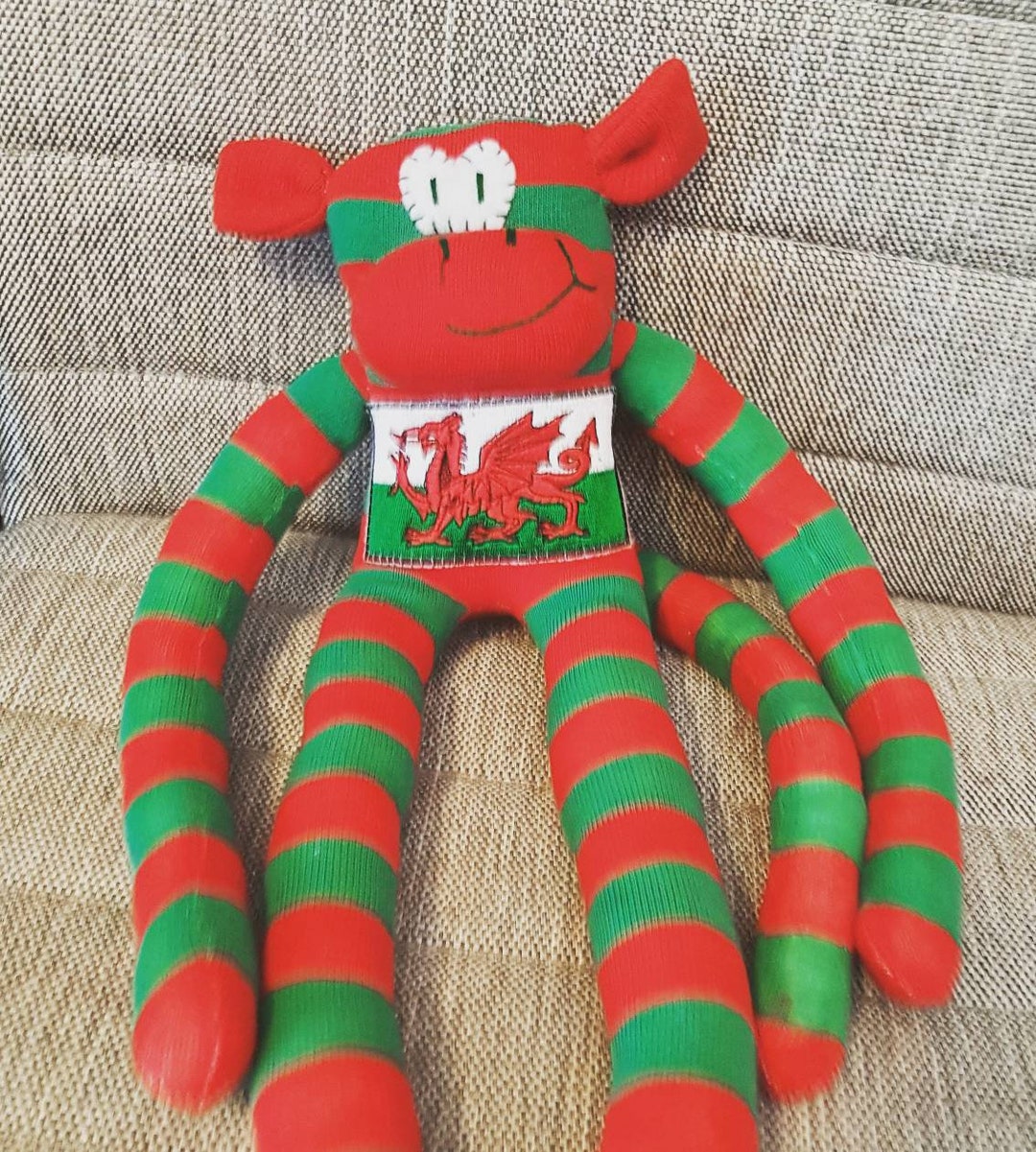 Handmade Welsh Sock Monkey: Striped Plush Toy With Flag - Etsy Australia