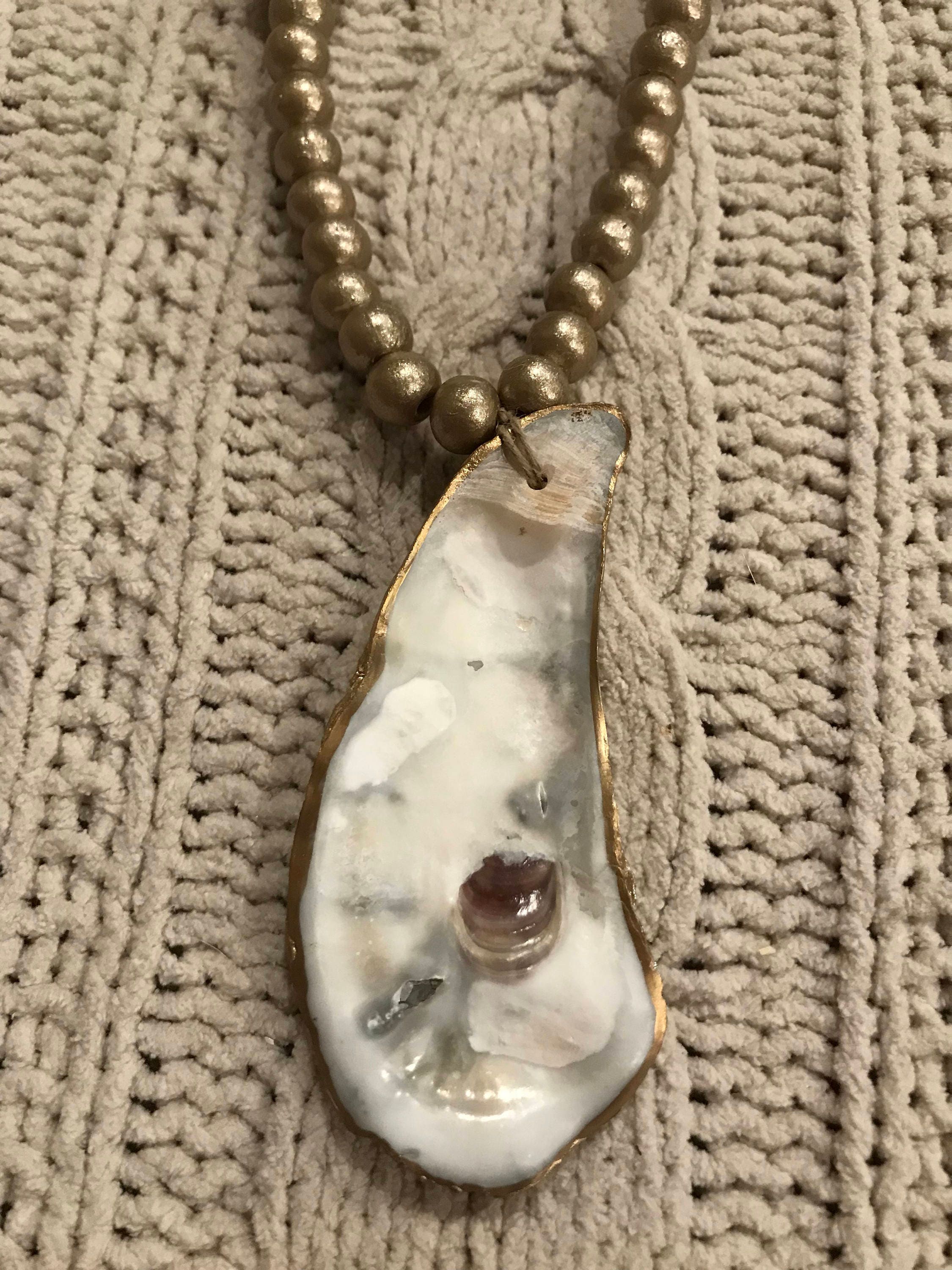 Gold Bead Oyster Shell Necklace | Etsy Gold Bead Oyster Shell Necklace | Etsy