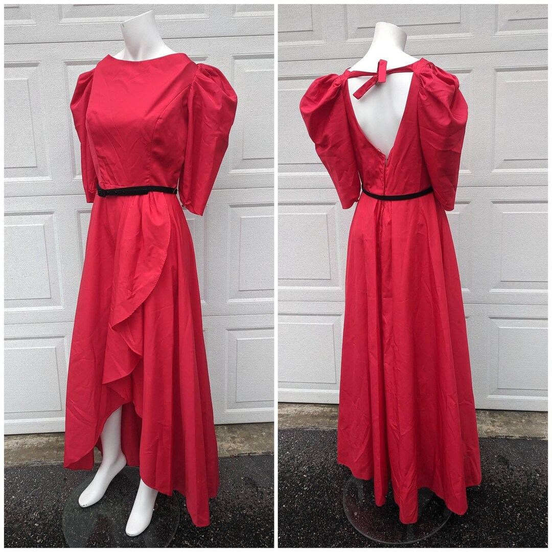 Vintage 1980's Red High Puff Shoulders Bridesmaid Midi - Etsy