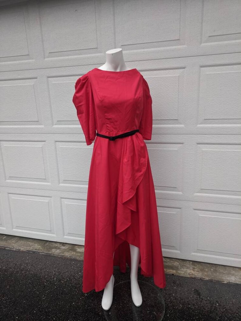 Vintage 1980's Red High Puff Shoulders Bridesmaid Midi - Etsy