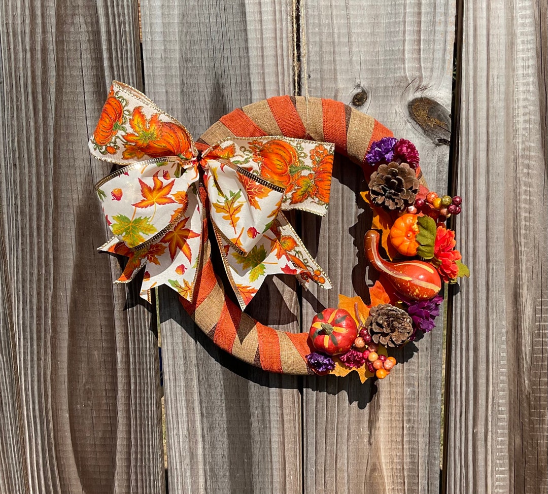 Small Fall Wreath, Ribbon Wrapped Wreath, Indoor Fall Wreath - Etsy